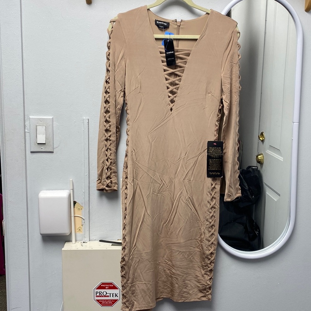 Bebe Tan Bodycon Dress With Cutouts - Gem